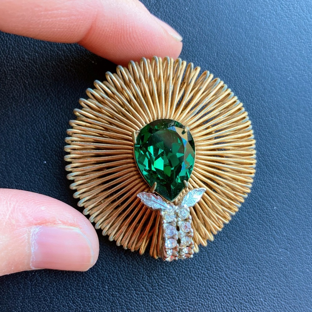 Vintage Denbe Signed Emerald Green Glass Teardrop Rhi… - Gem